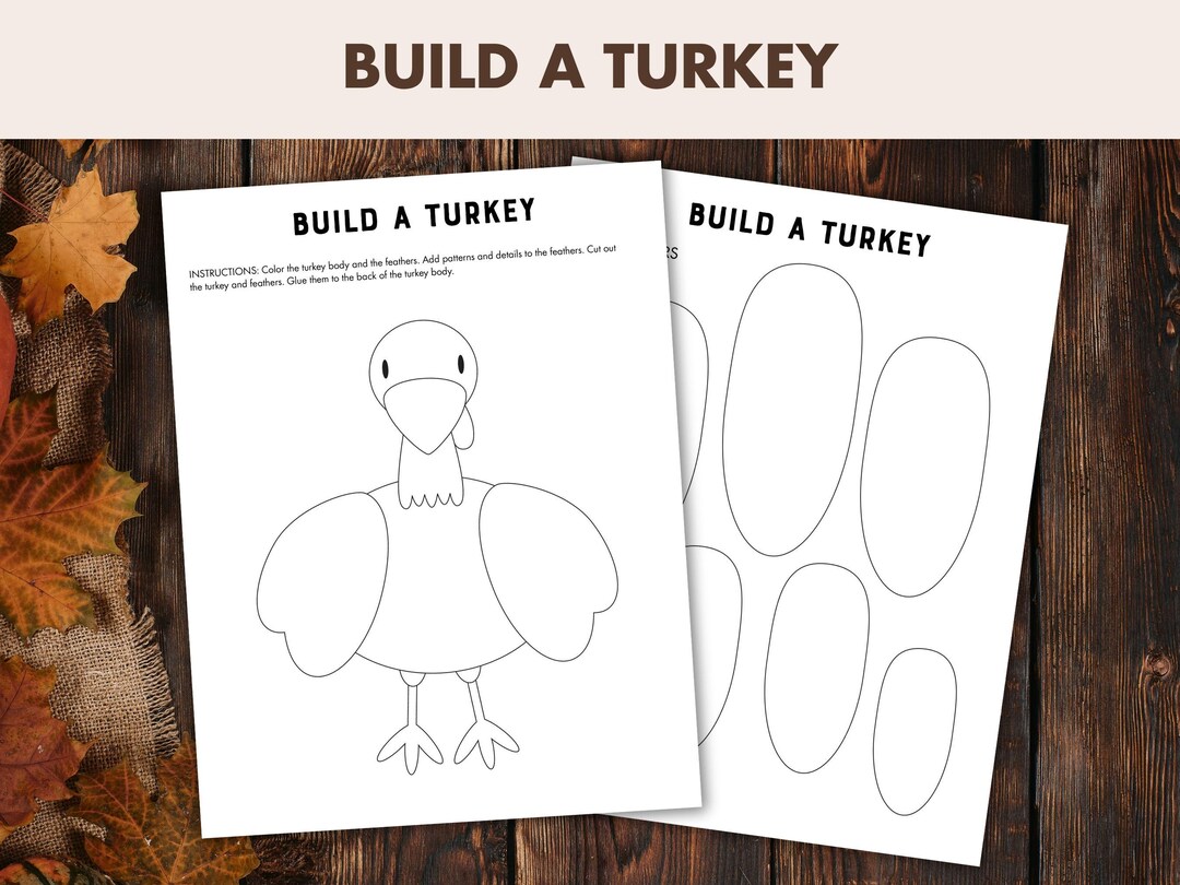 Build a Turkey Preschool Activity Craft, Turkey Coloring Page, Cut and ...