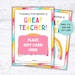 End of Year Teacher Gift Card Holder, Thank You Card, Printable PDF - Etsy