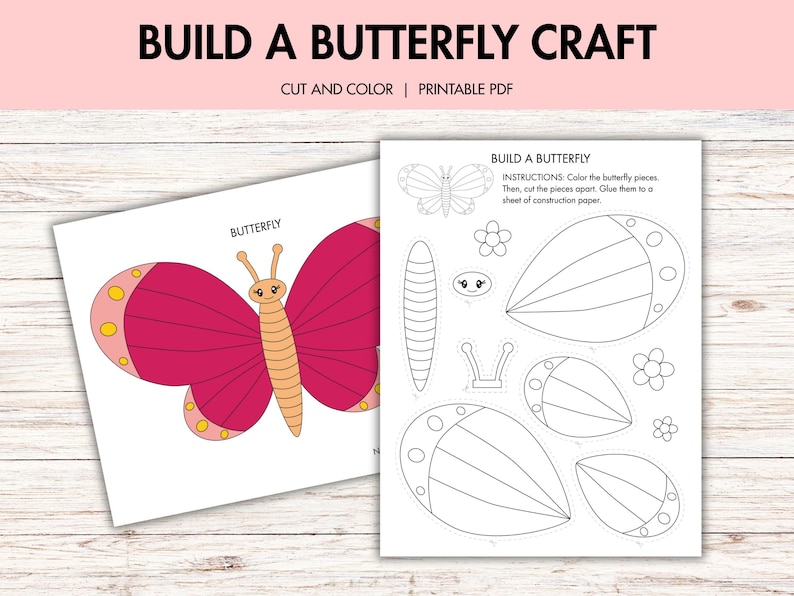 Build a Butterfly Cut and Color Activity for Kids, Coloring Page ...