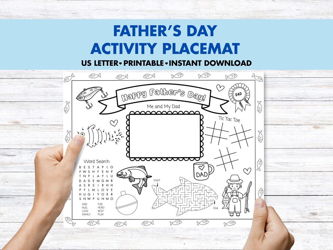 Printable Father's Day Activity Placemat for Kids, Coloring and Games ...