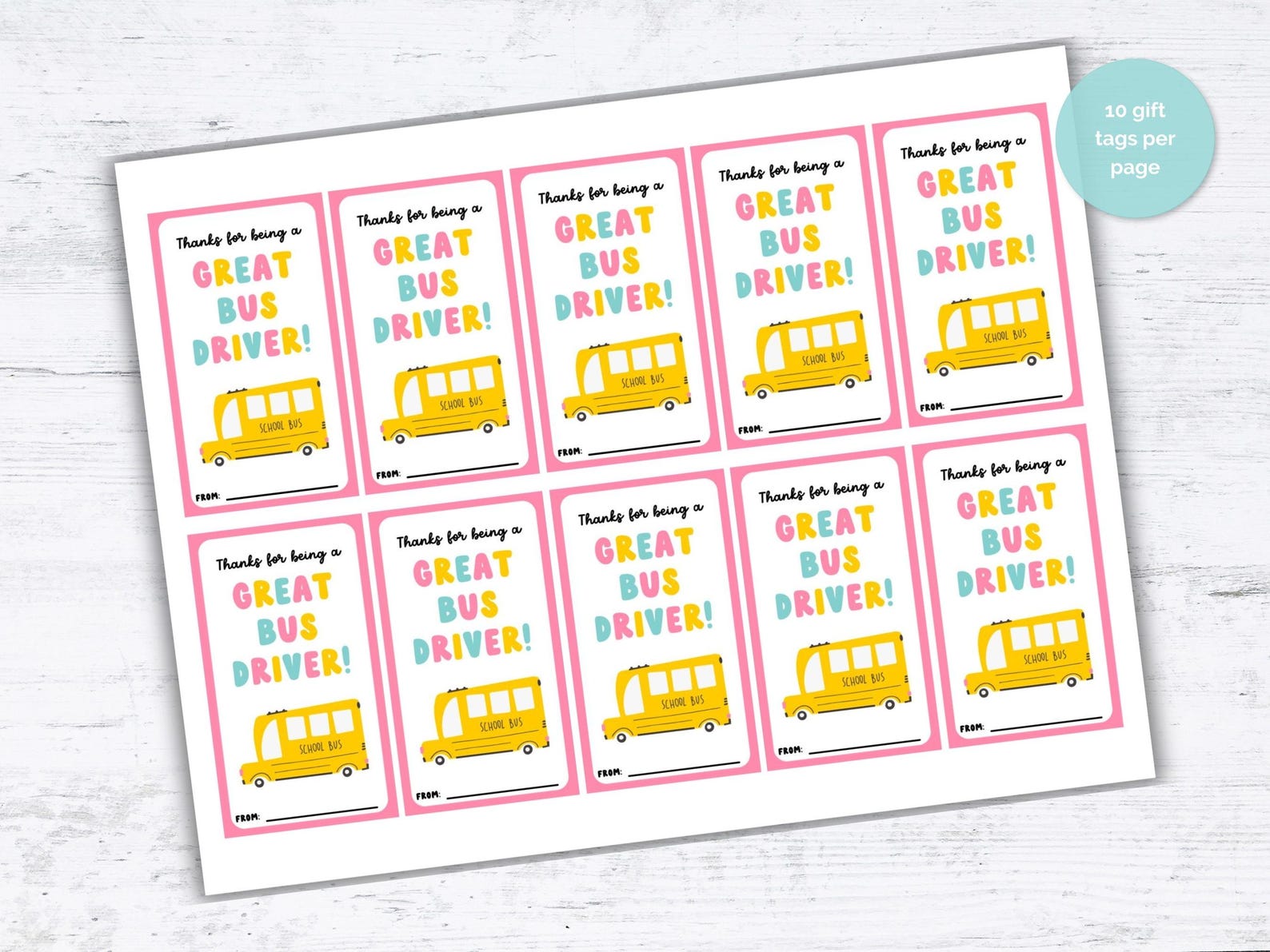 Printable Bus Driver Gift Tags, Thank You, Instant Download Gift Label ...