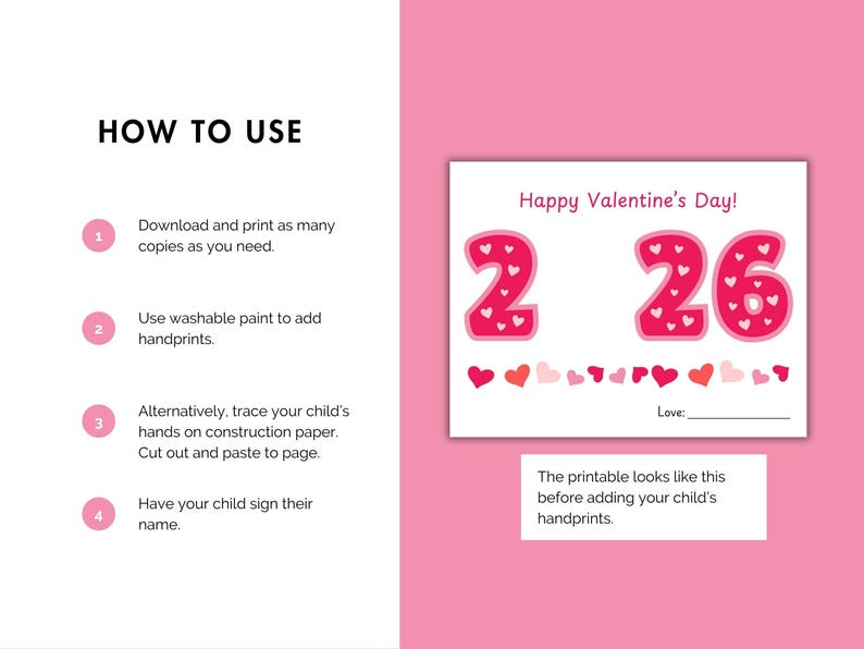 2026 Valentine's Day Handprint Craft Printable, Preschool Classroom ...