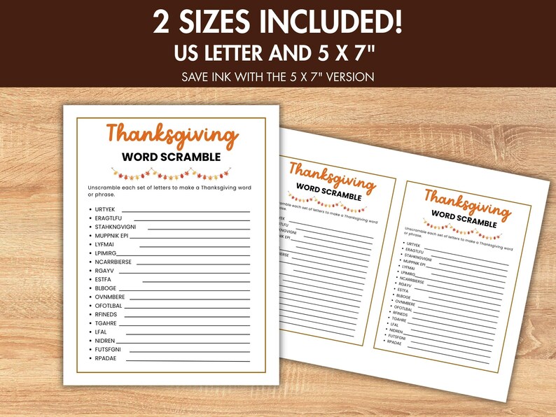 Thanksgiving Word Scramble Game for Kids, Thanksgiving Worksheet ...