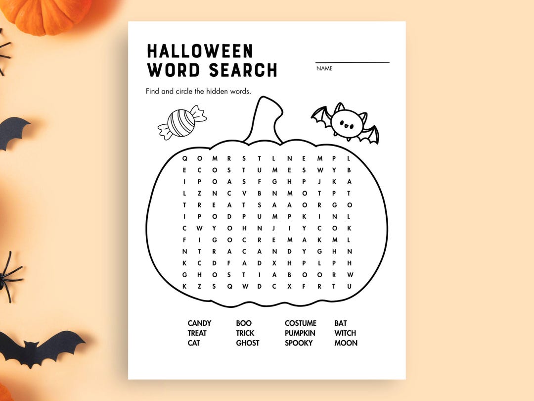 Halloween Word Search for Kids, Halloween Word Find, Easy Halloween ...