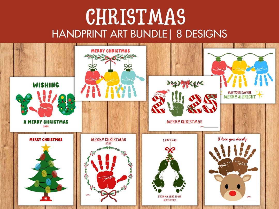 Christmas Handprint Art Bundle of 8, Holiday Activity for Kids ...
