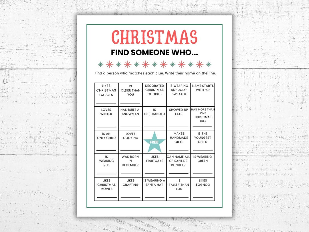 Christmas Find the Guest Bingo Icebreaker Game, Mix and Mingle Bingo ...
