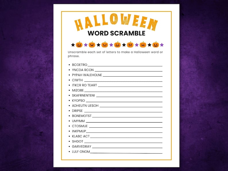 Halloween Word Scramble Game for Kids and Teens, Printable Classroom ...