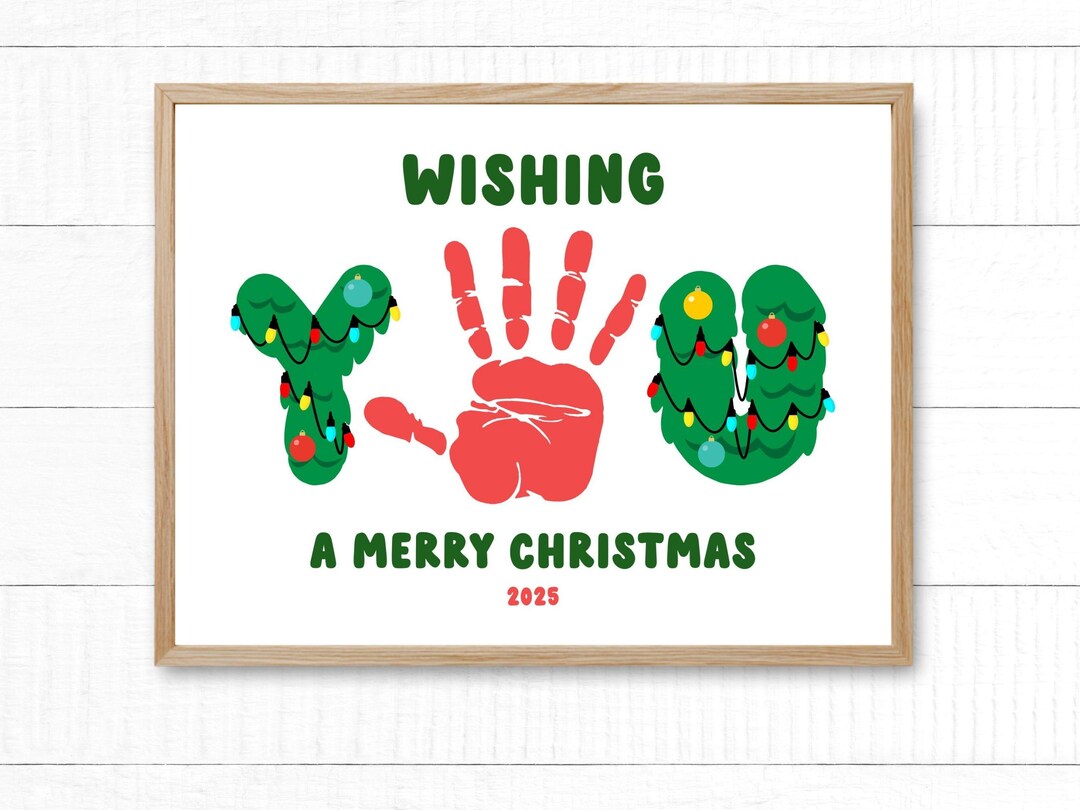 Wishing You a Merry Christmas Handprint Keepsake Printable Art, Holiday ...