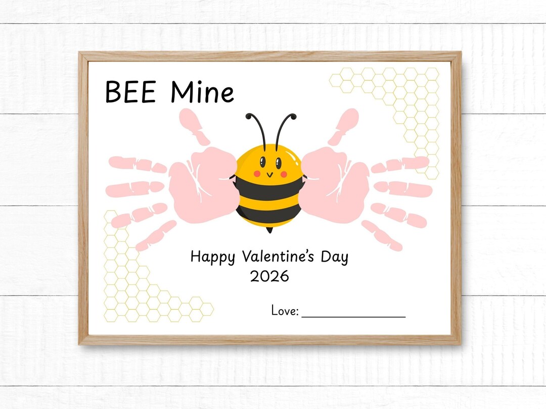 Valentine's Day Bee Mine Handprint Craft Printable, Valentine Activity ...
