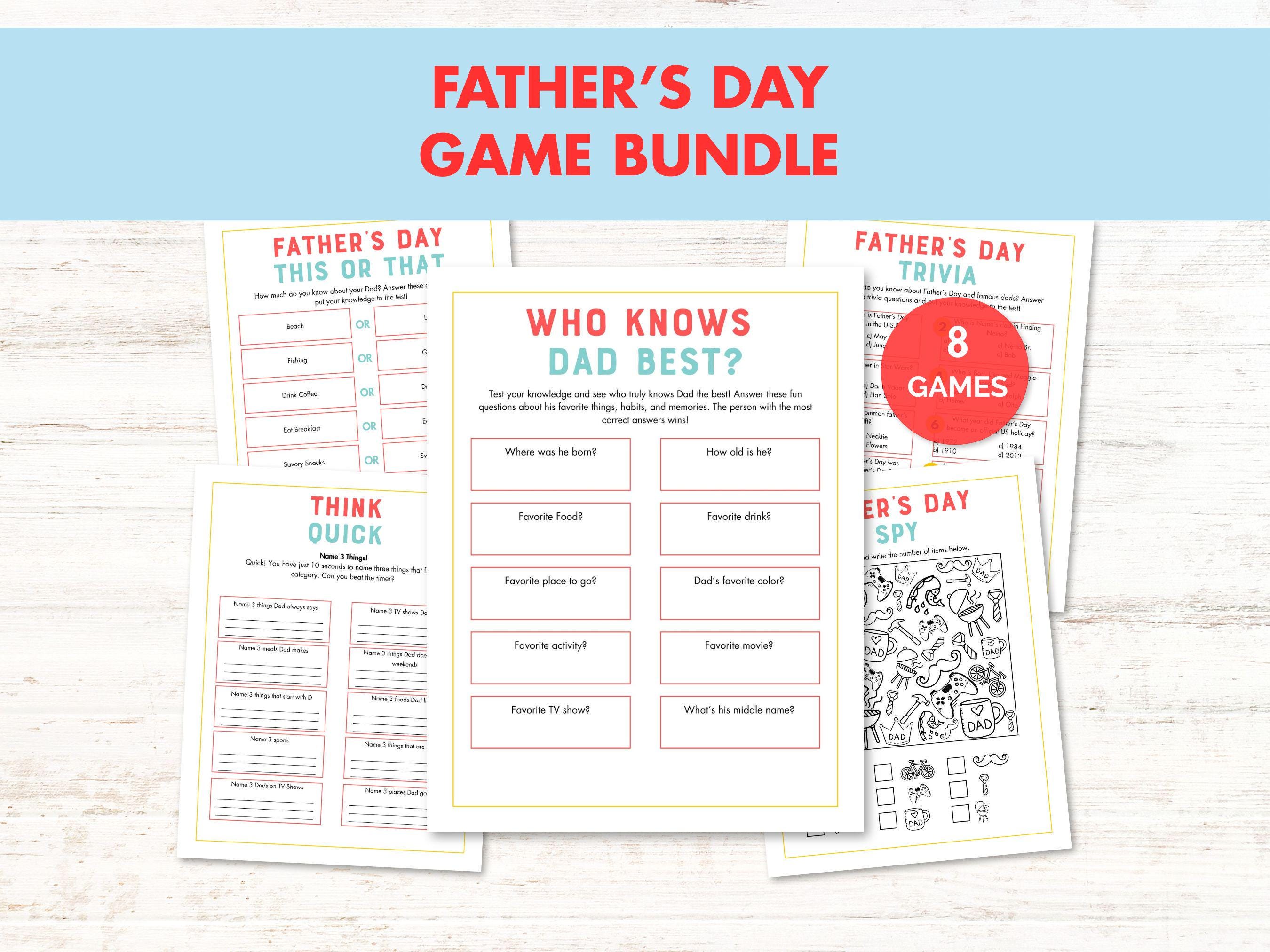 Printable Father's Day Game Bundle, Who Knows Dad Best, Word Scramble ...
