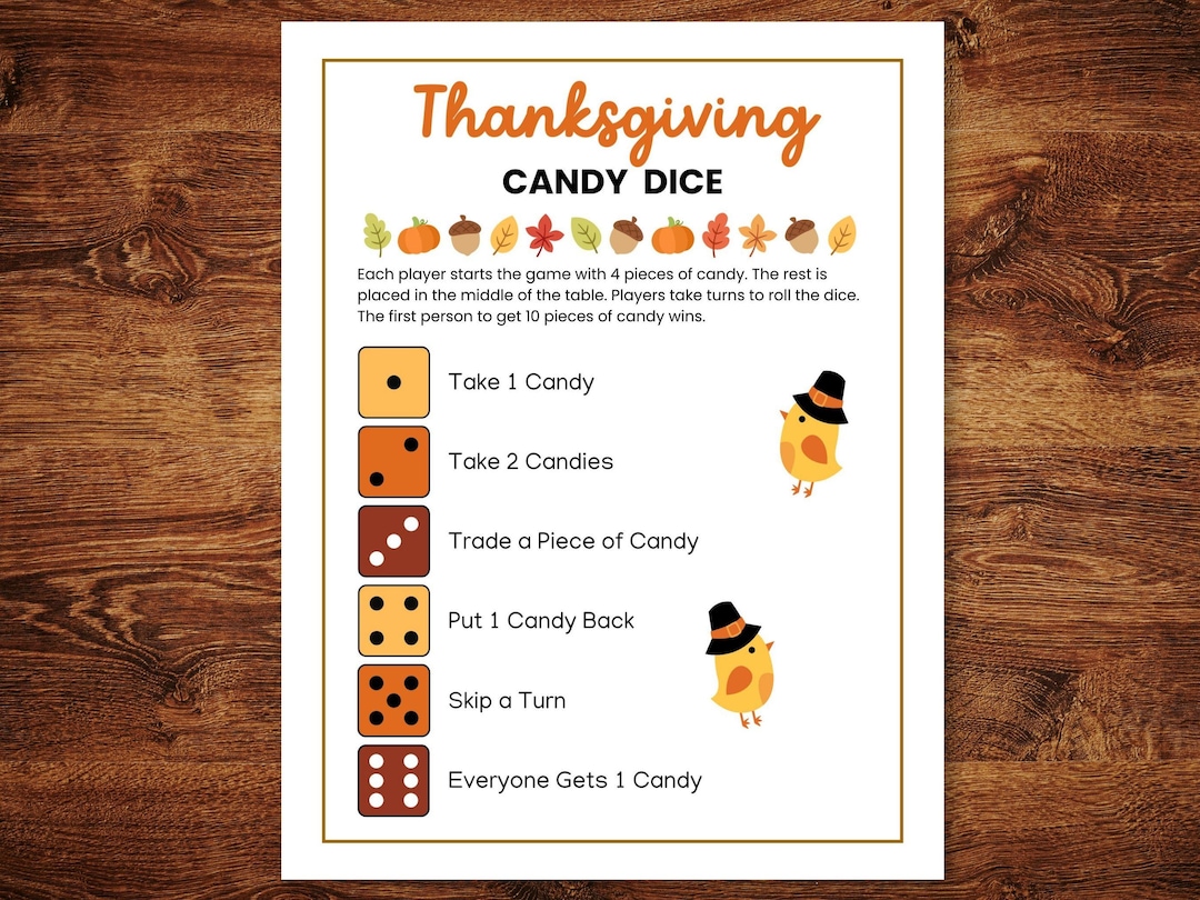 Thanksgiving Candy Dice Game for Kids, Icebreaker Game for Family Party ...