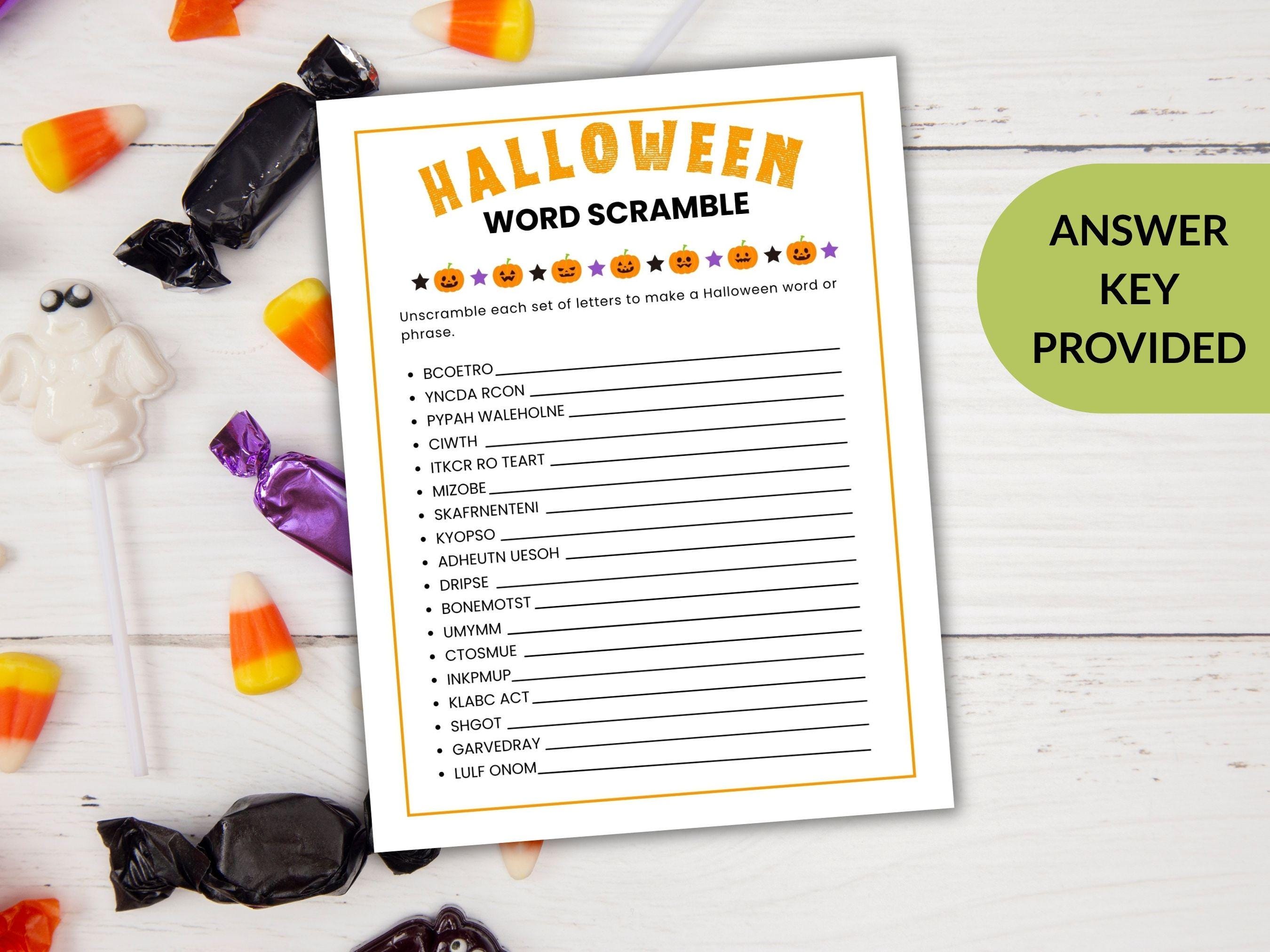 Halloween Word Scramble Game for Kids and Teens, Printable Classroom ...