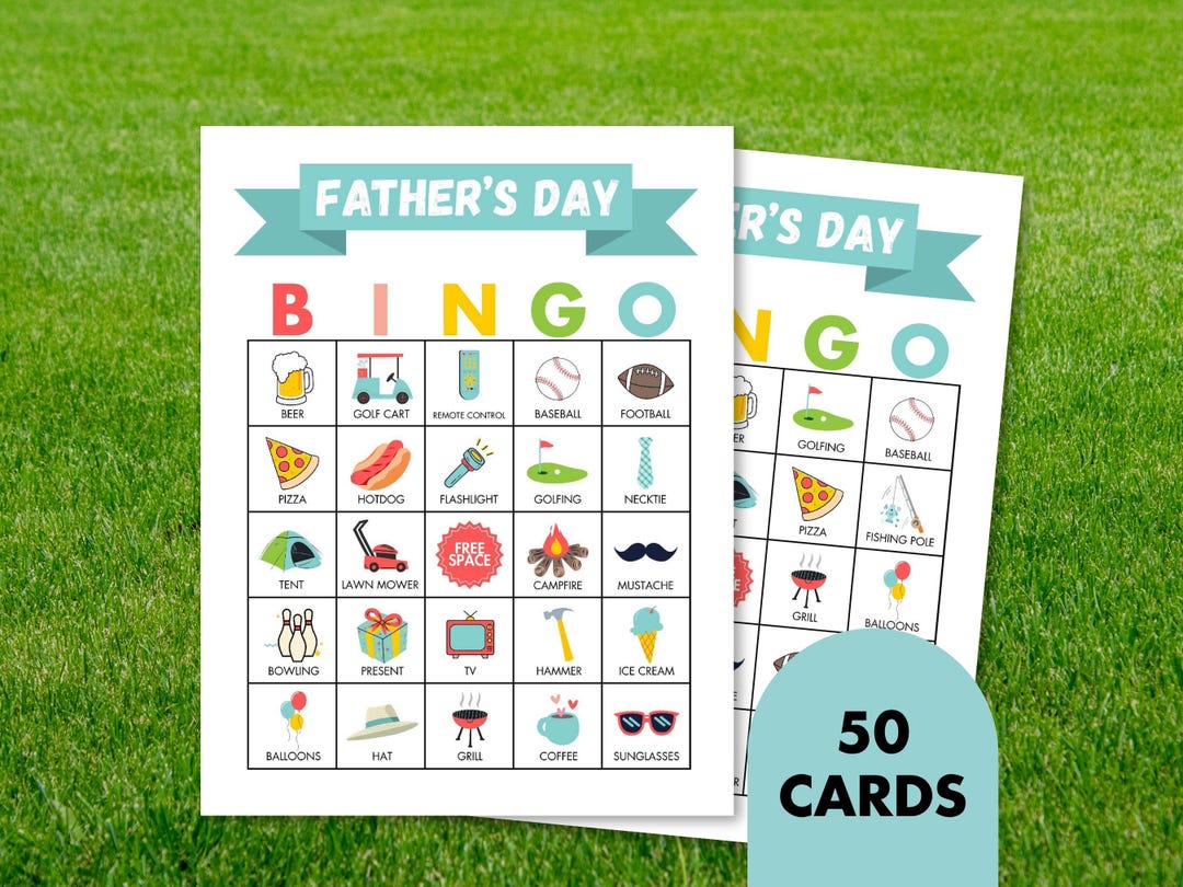 Father's Day Bingo Cards, Printable Game Bundle, 50 Card Set, Perfect ...