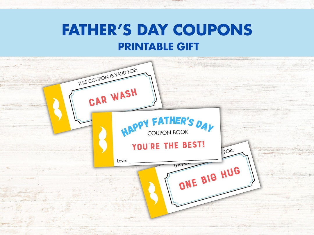 Printable Father's Day Coupon Book, 6 Page PDF, Prefilled Activities ...