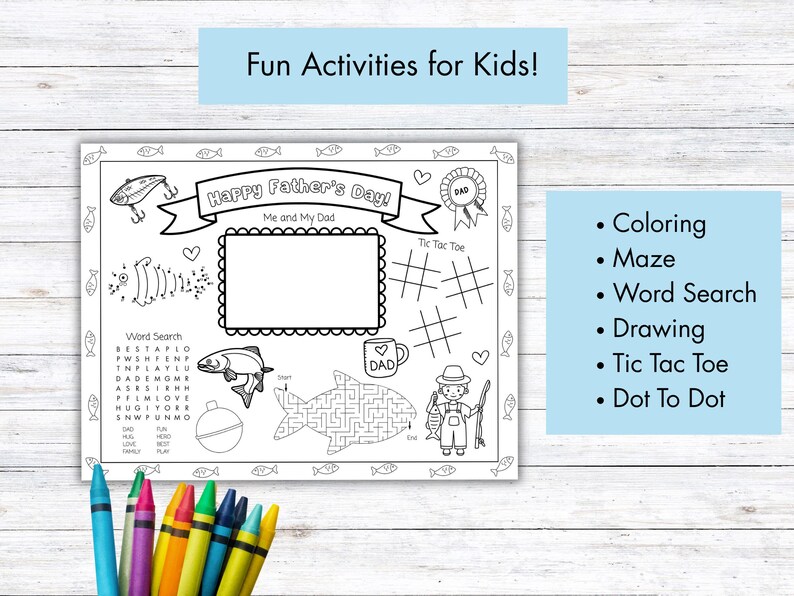 Printable Father's Day Activity Placemat for Kids, Coloring and Games ...
