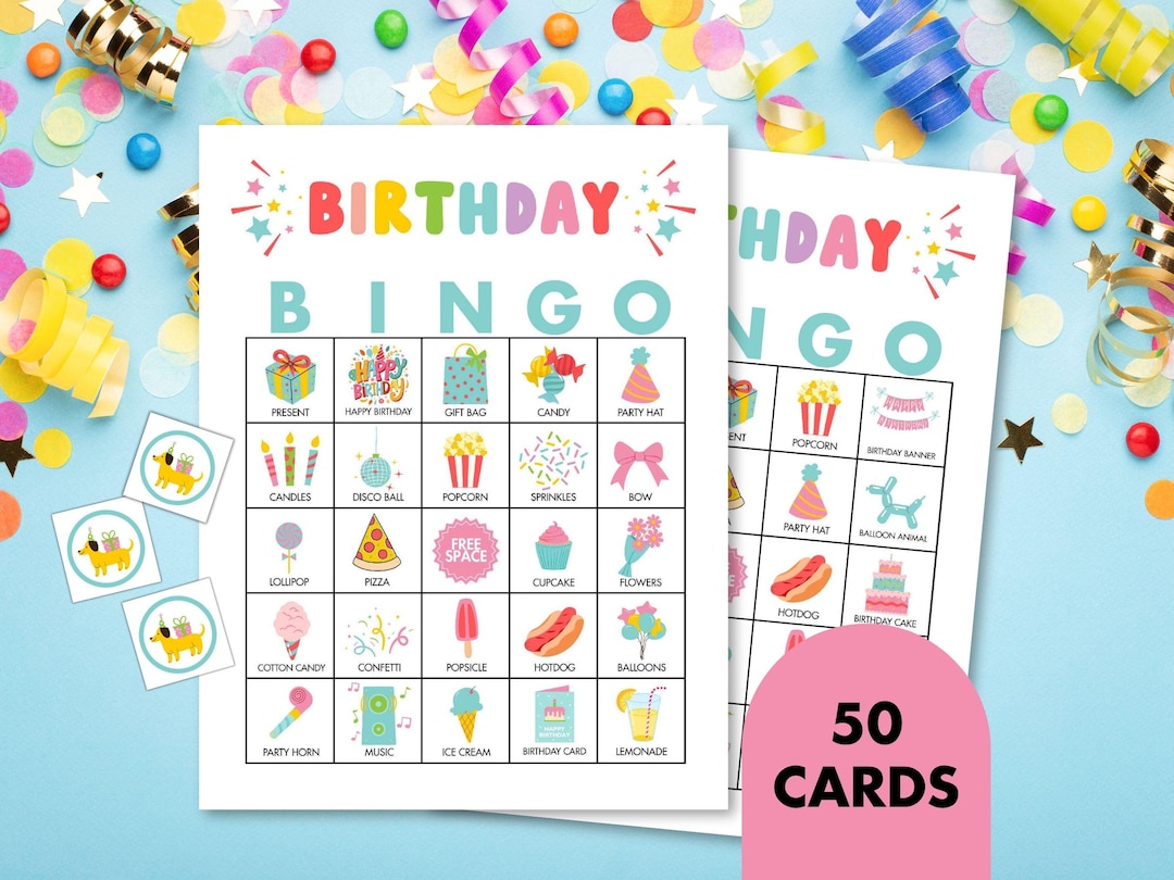 Birthday Party Bingo Cards, Printable Game Bundle, 50 Card Set, Perfect ...