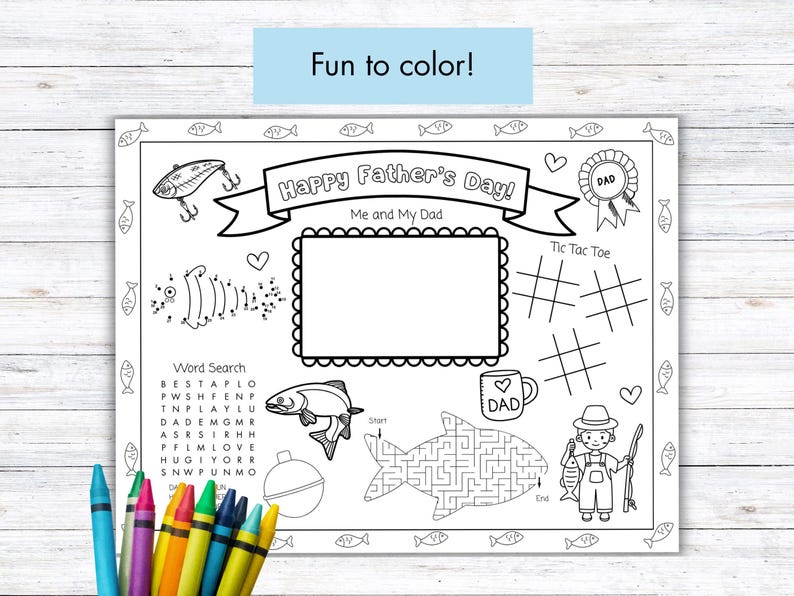 Printable Father's Day Activity Placemat for Kids, Coloring and Games ...
