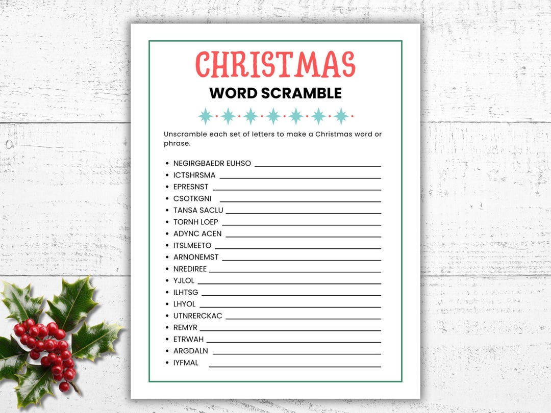 Christmas Word Scramble Game for Kids, Classroom Party Worksheet ...
