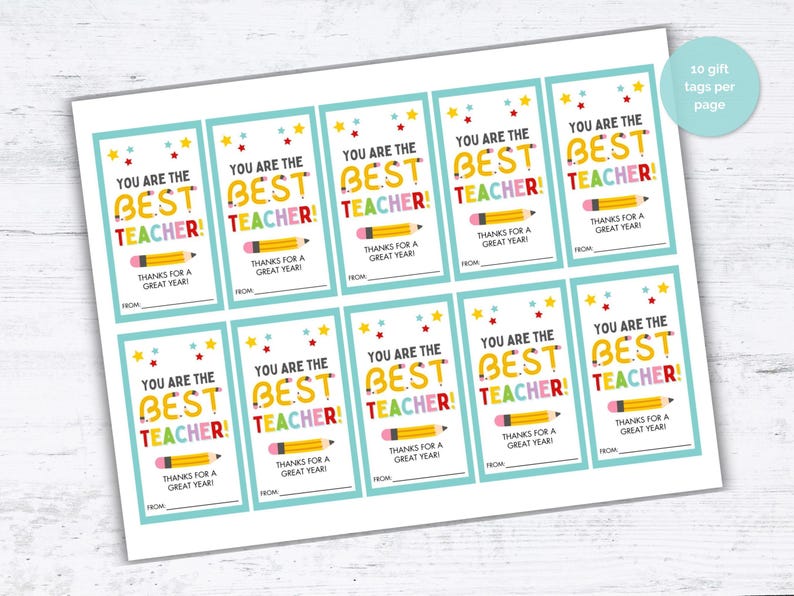 End of Year Teacher Gift Tag, Printable PDF, Teacher Thank You, Teacher ...