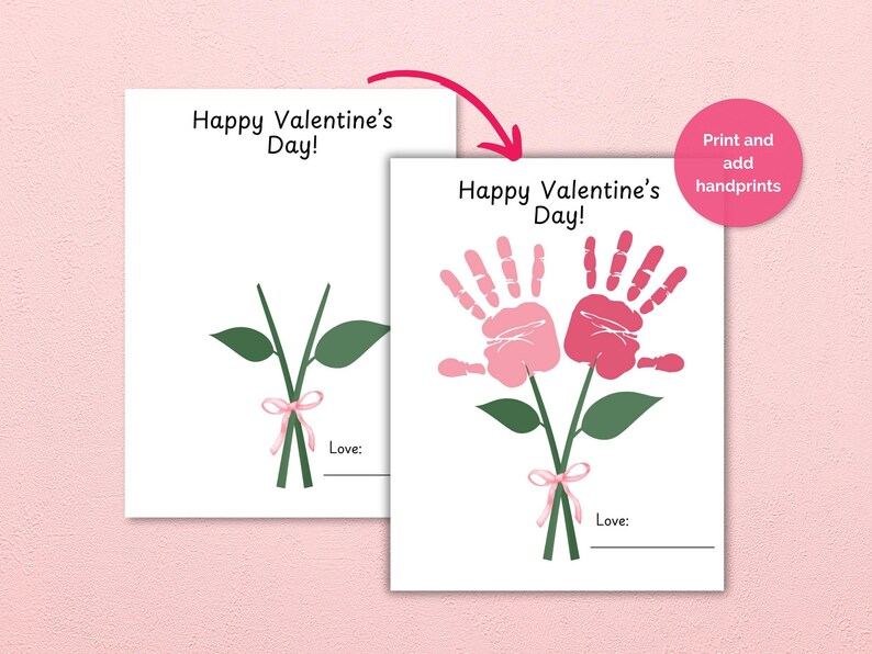 Flower Bouquet Handprint Craft for Valentine's Day Printable, Valentine ...