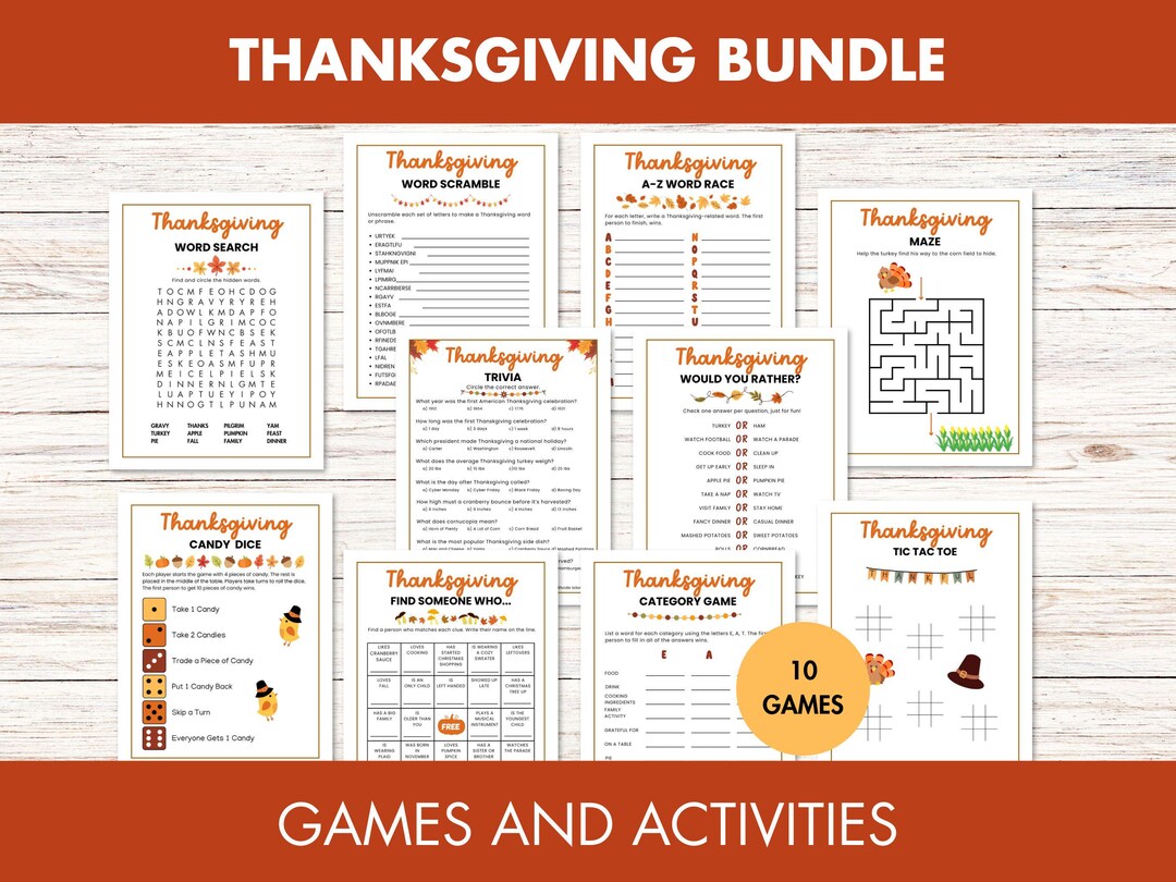 Thanksgiving Game Bundle, Printable Activities for Thanksgiving Parties ...