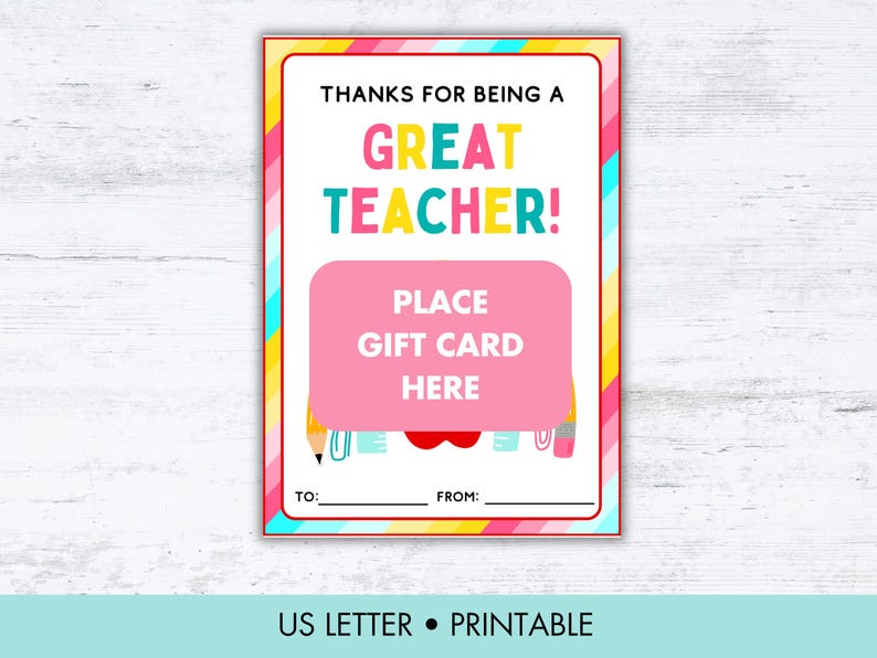 End of Year Teacher Gift Card Holder, Thank You Card, Printable PDF - Etsy