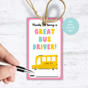 Printable Bus Driver Gift Tags, Thank You, Instant Download Gift Label ...