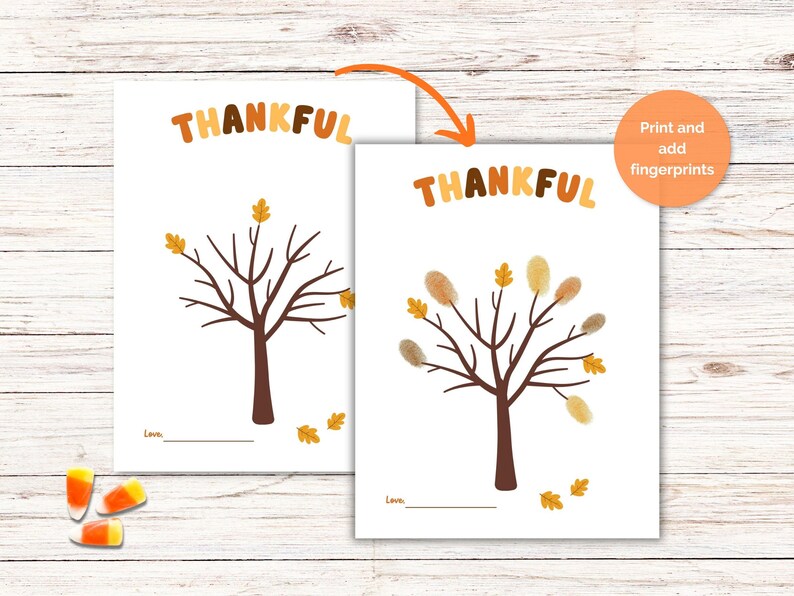 Thankful Fingerprint Craft for Kids, Thanksgiving Handprint Art ...