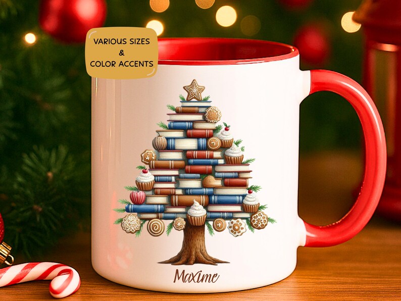Personalized Book Lover Mug – Christmas Book Tree - Etsy