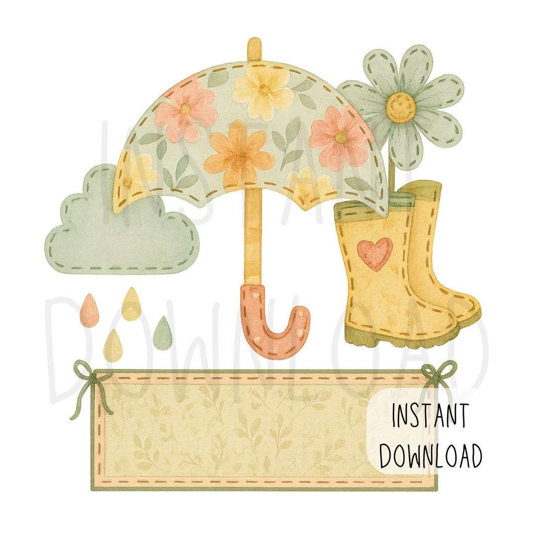 Spring Umbrella Rain Boots PNG | Floral Rain Clipart Digital Download ...