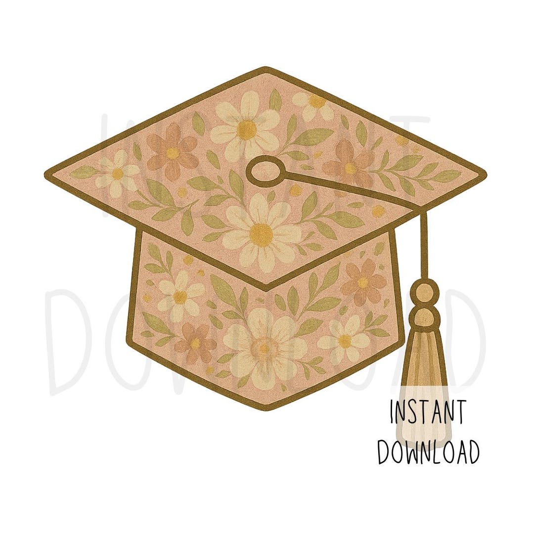 Floral Graduation Cap PNG | Boho Daisy Grad Clipart, Vintage Flower ...
