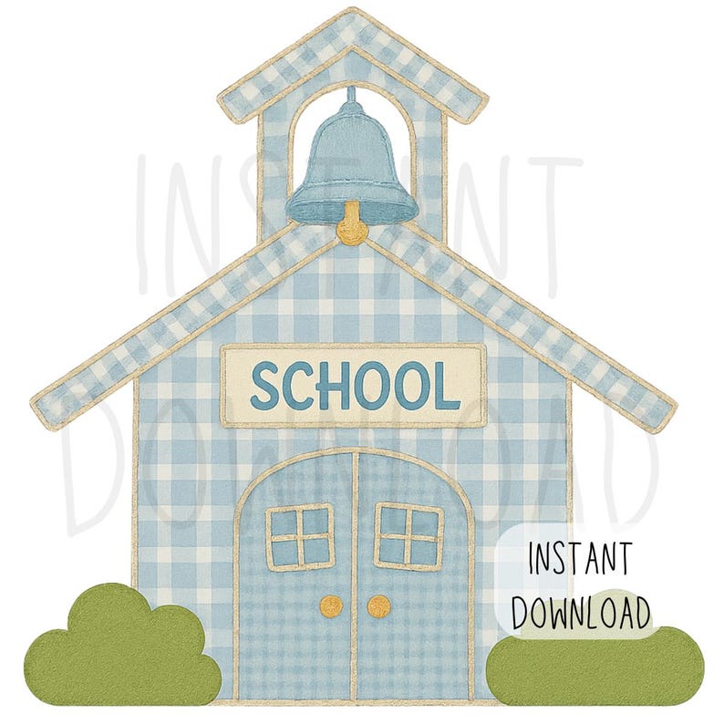 Blue Gingham Schoolhouse PNG | Back to School Sublimation Design ...