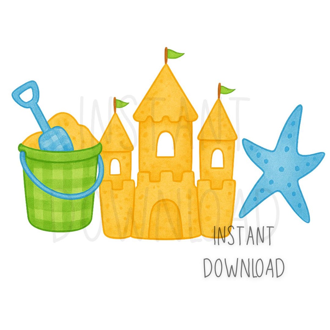 Beach Sandcastle Clipart PNG – Summer Sand Bucket, Starfish, Beach Toy ...