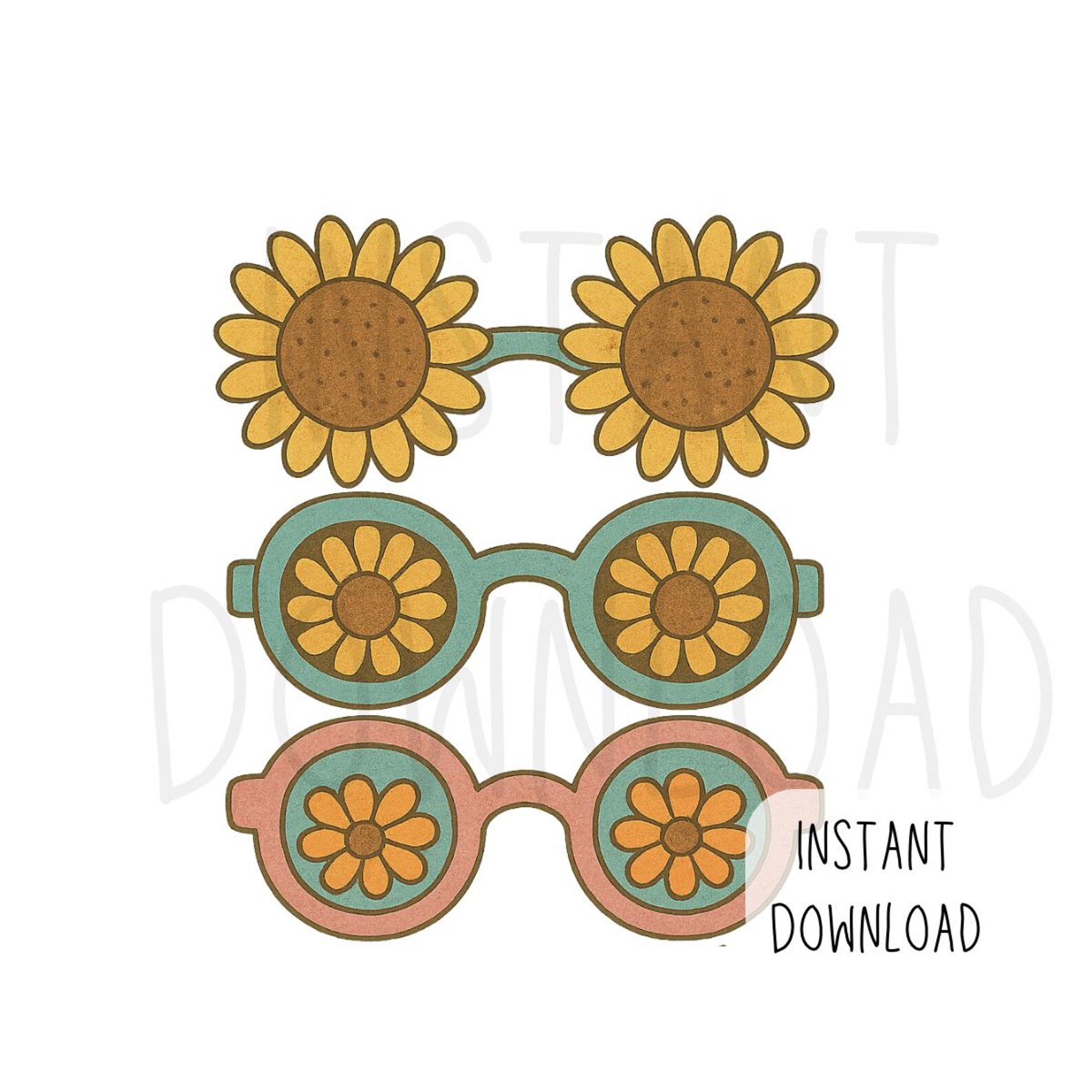 Sunflower Sunglasses PNG – Retro Flower Glasses Clipart Bundle | Boho ...
