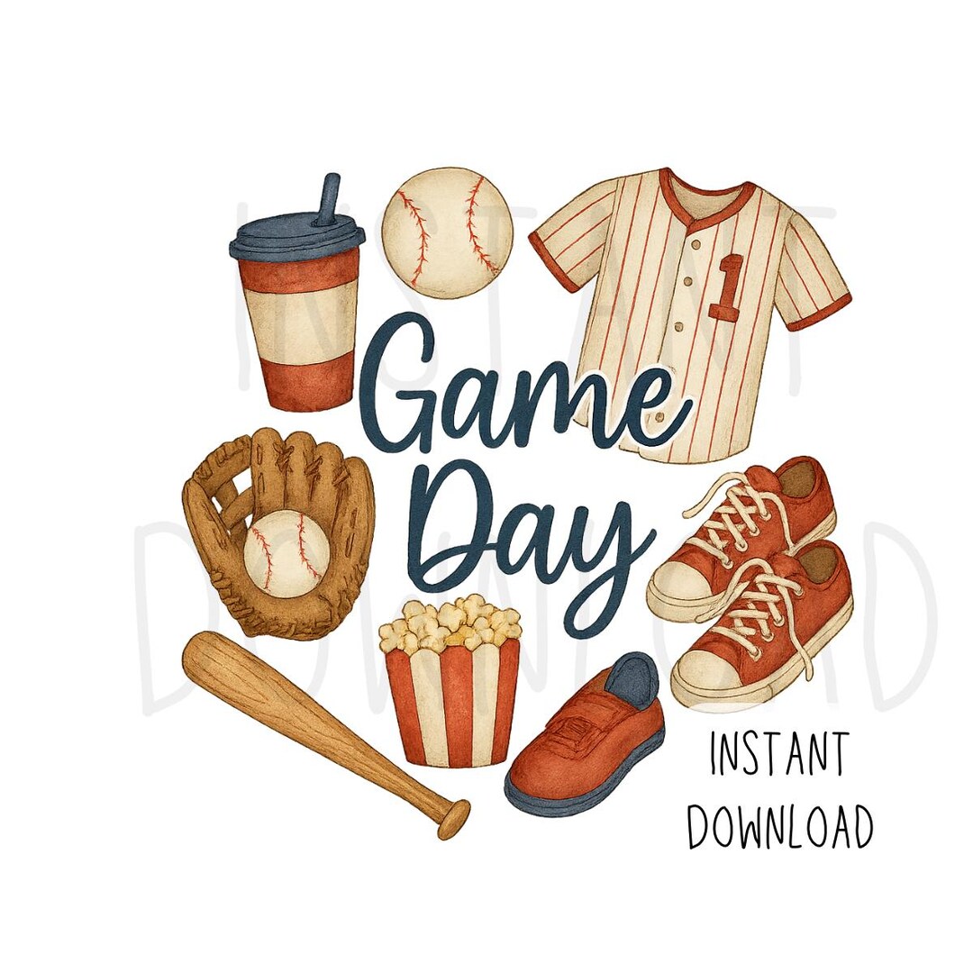 Game Day Baseball PNG – Sports Clipart With Jersey, Bat, Popcorn and ...