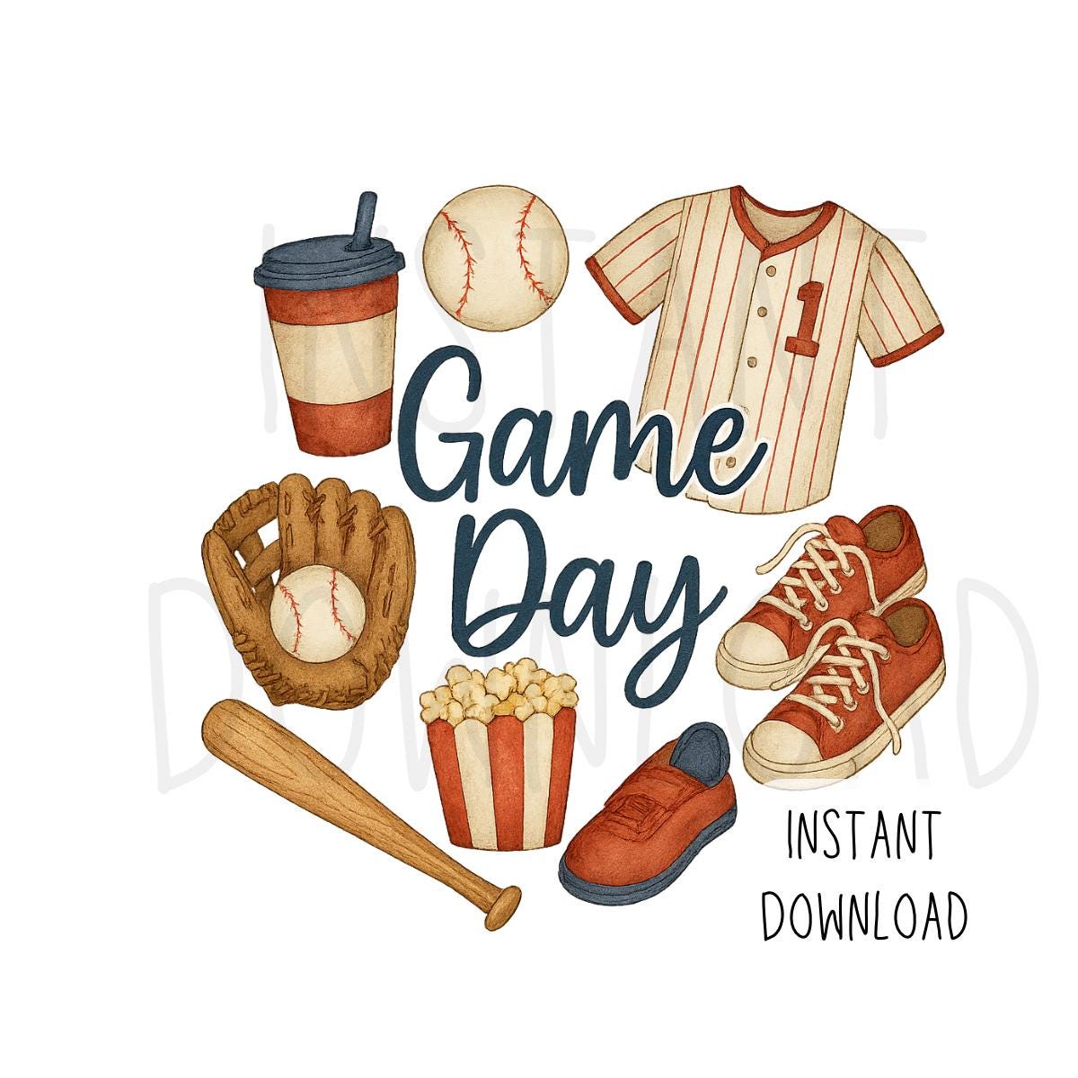 Game Day Baseball PNG – Sports Clipart With Jersey, Bat, Popcorn and ...