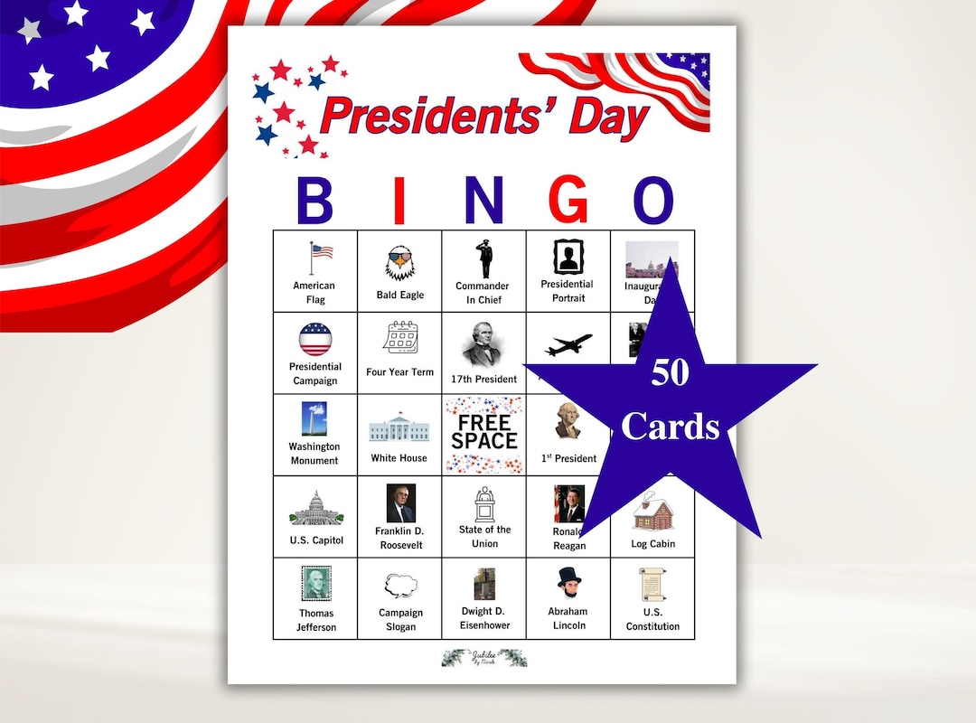 Presidents' Day Bingo Game, US Presidents Classroom Activity, 50 Bingo ...