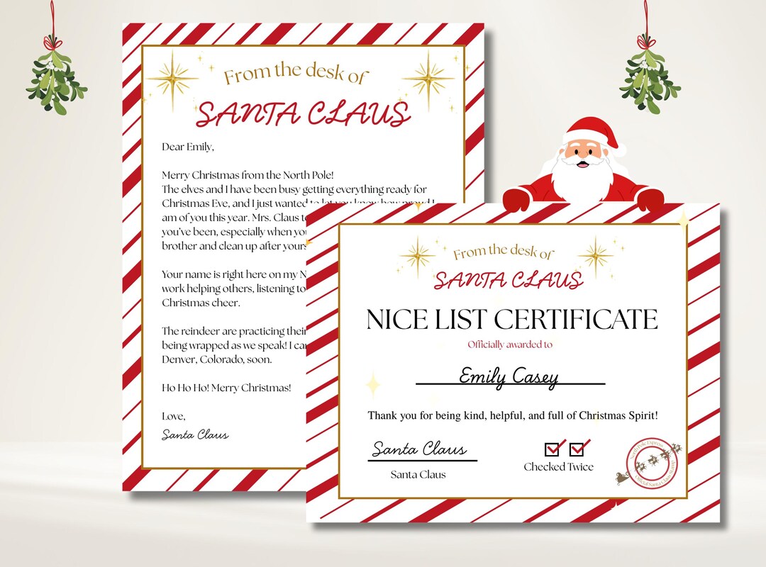 Editable Letter From Santa & Nice List Certificate, Personalized ...