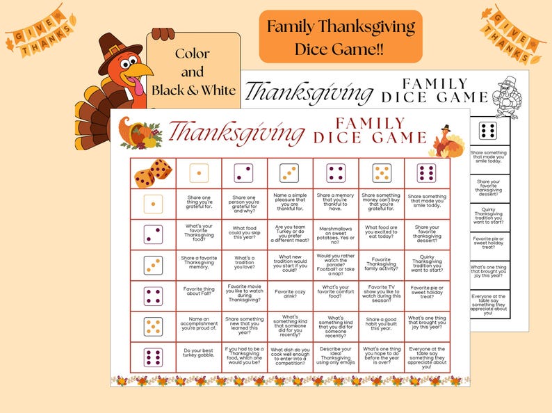 Thanksgiving Family Dice Game, Printable Holiday Party Game, Fun Fall ...