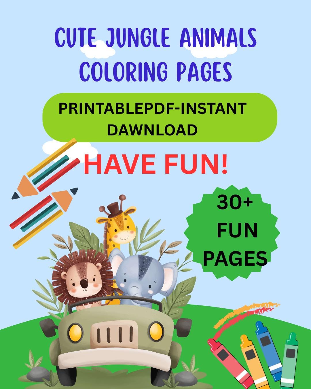Jungle Animals Coloring Pages: Safari Zoo Printable Activity (PDF ...