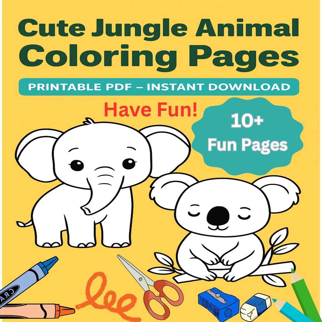 Printable Cute Jungle Animal Coloring Pages for Kids – Toddler ...