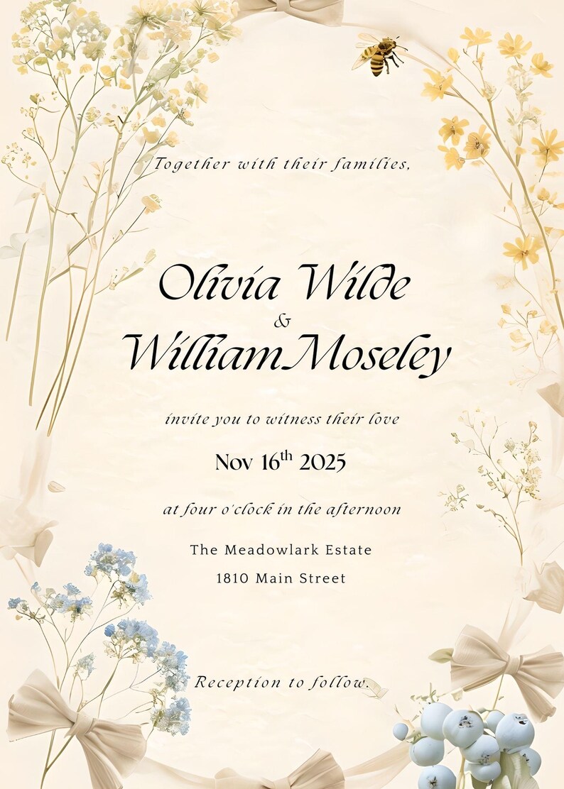 Cottagecore Wedding Invitation Template | Soft Pastel Wildflower Canva ...