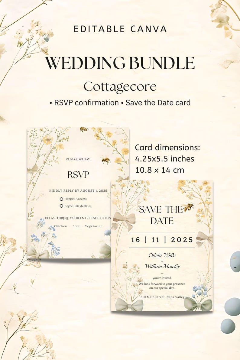 Cottagecore Wedding Invitation Template | Soft Pastel Wildflower Canva ...