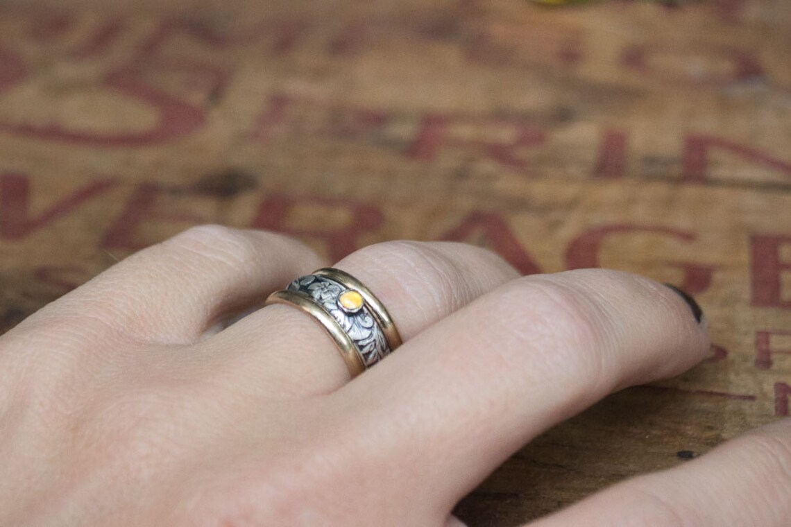 Mixed Metal Wedding Ring Set Sterling Silver and 14k Gold | Etsy