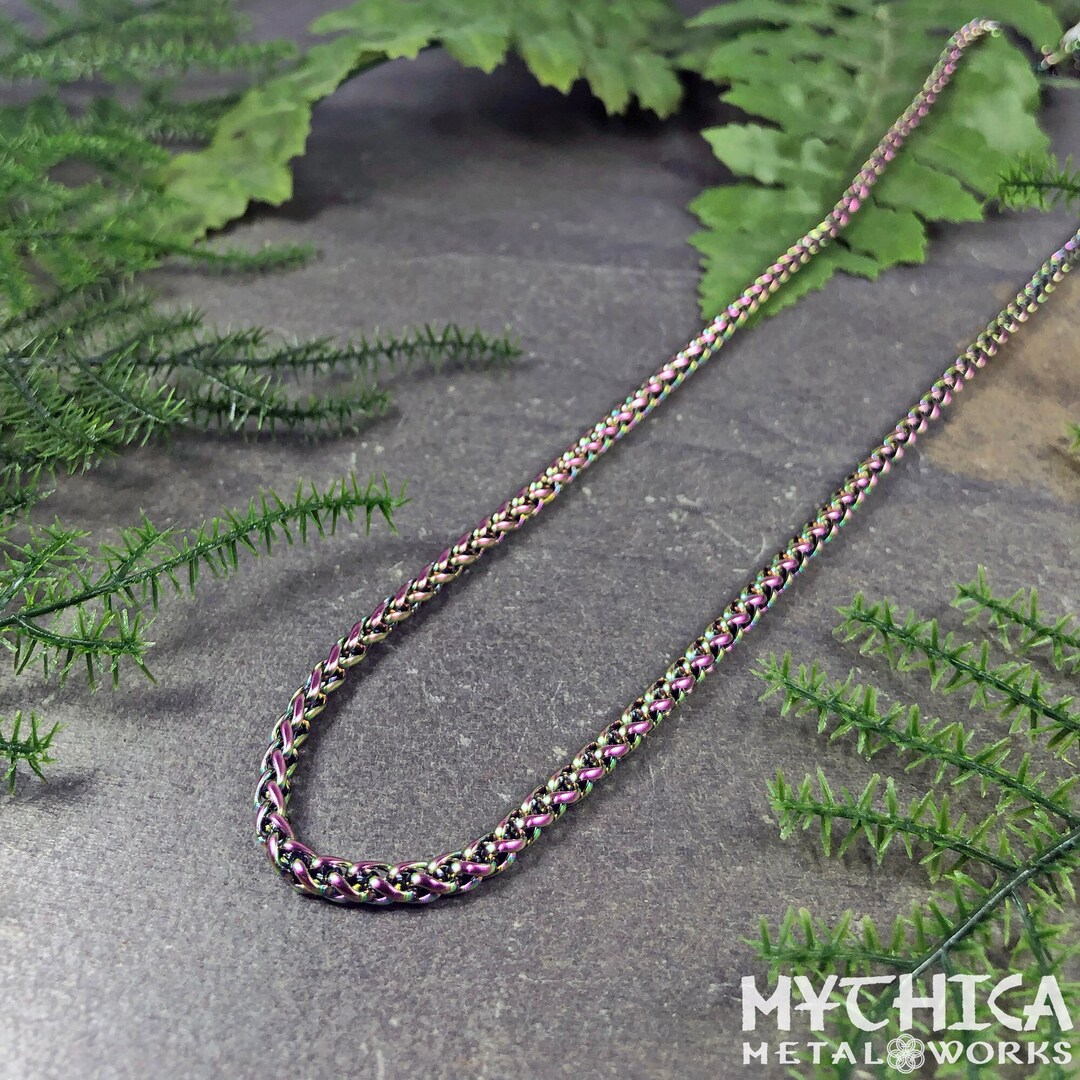 Custom Length Chain Rainbow Titanium Plated Stainless Steel 5x3mm Wheat ...