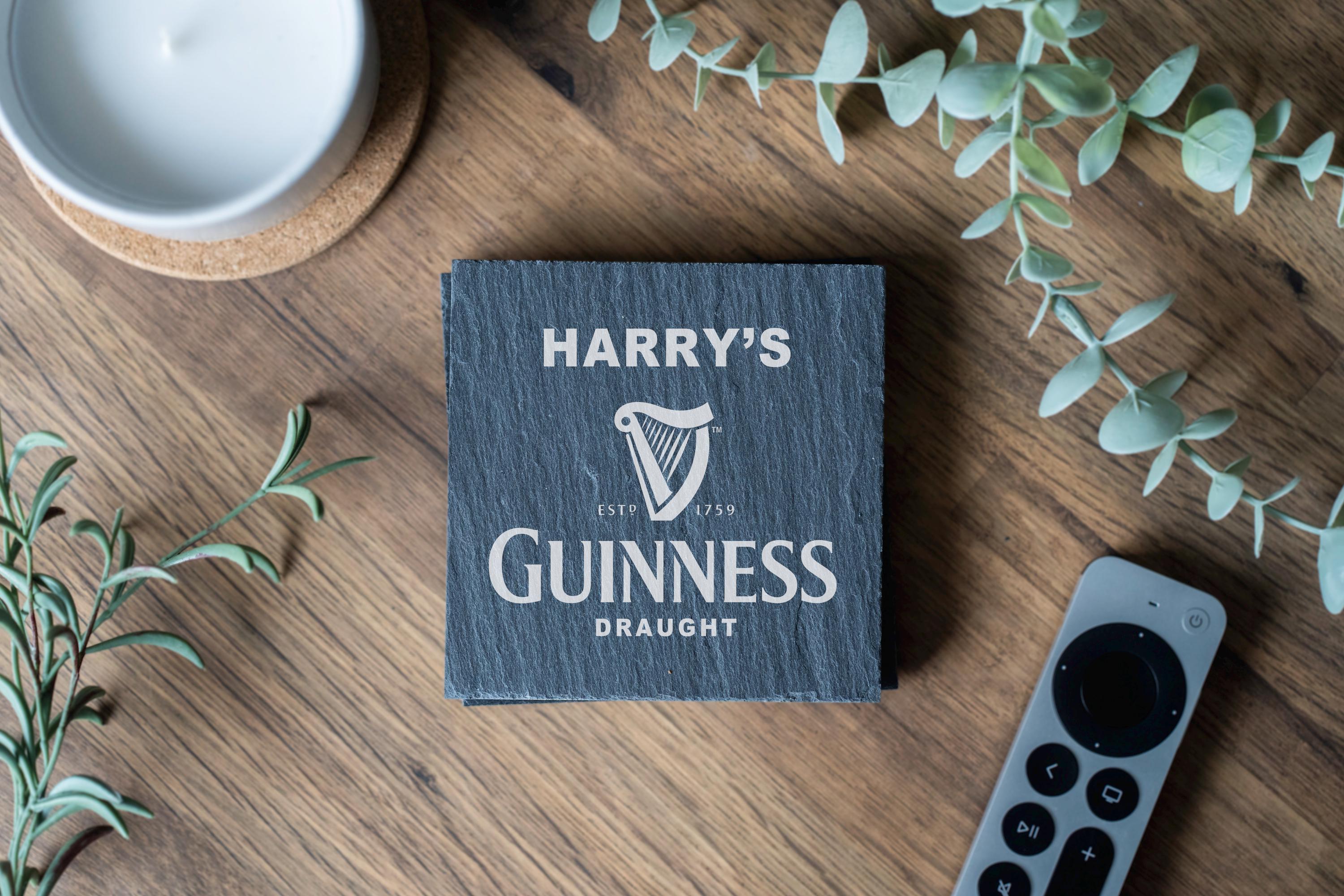 Personalised Guinness Coaster - Custom Laser Engraved Slate or Cork ...