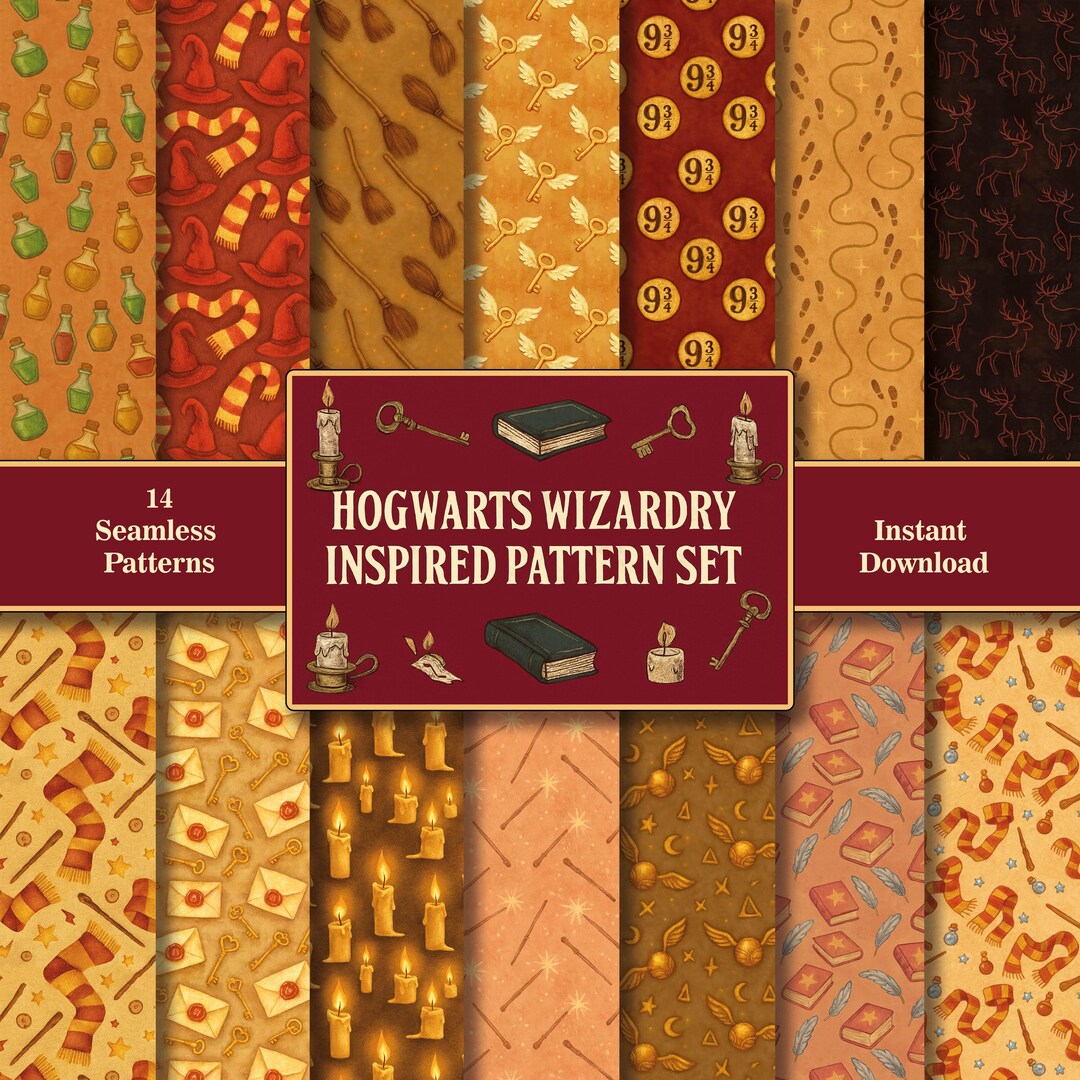 Cozy Harry Potter Digital Paper Pack • Warm Tones • Magical Patterns ...
