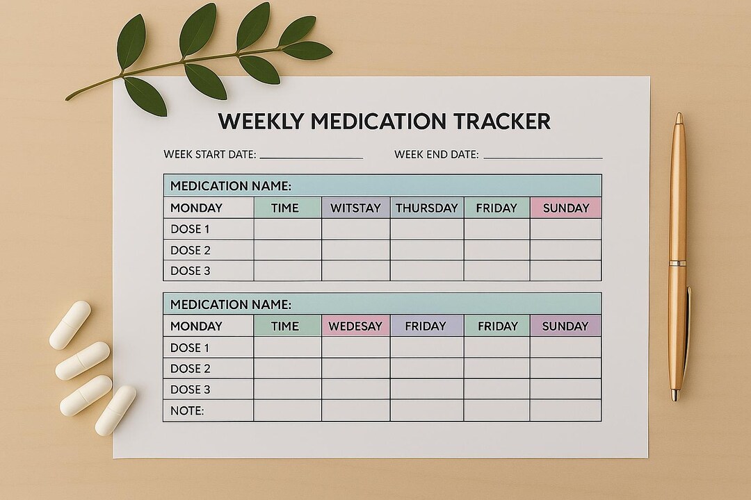 Printable Weekly Medication Tracker – Digital Dosage Planner & Health ...
