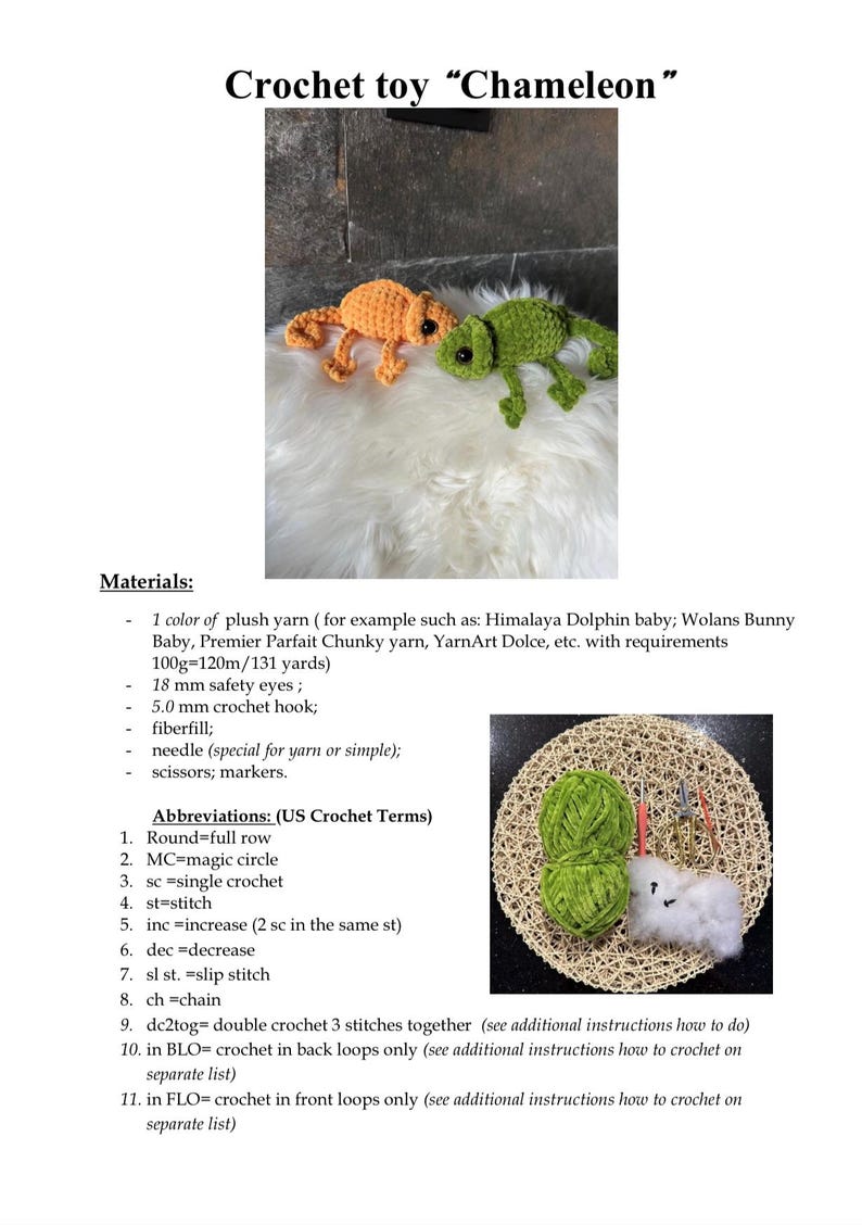 CROCHET PATTERN Chameleon. English PDF Instructions. Easy to Do. Plush ...
