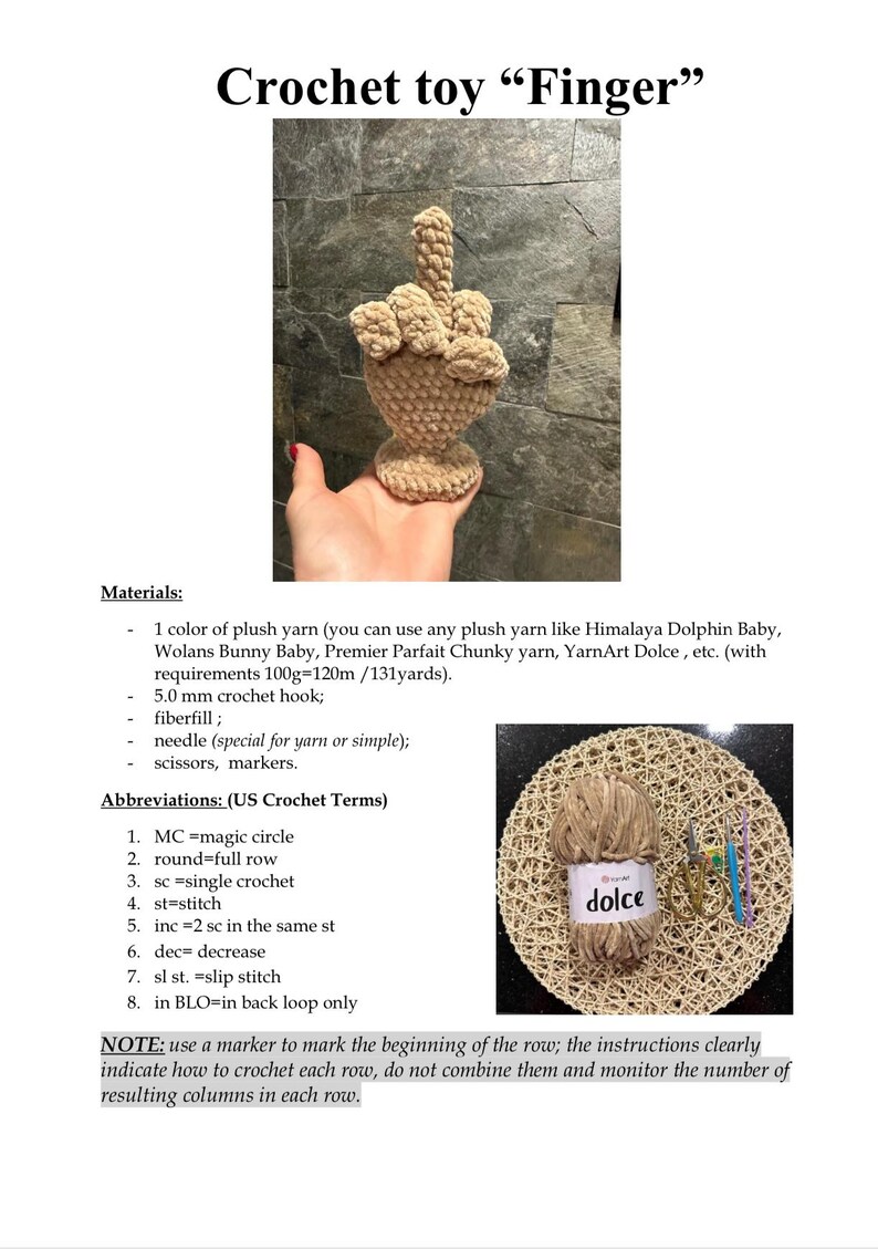 Flip, the Finger CROCHET PATTERN. English PDF Chart. Plushies ...